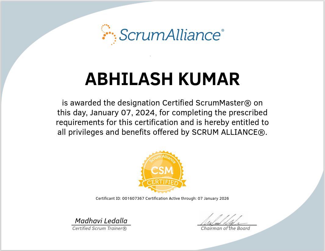 Abhilash Kumar on LinkedIn: #scrumalliance Abhilash Kumar on LinkedIn: #scrumalliance