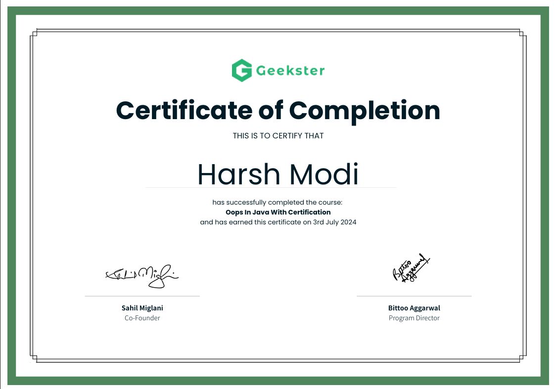 Harsh Modi on LinkedIn: #java #oops #certification Harsh Modi on LinkedIn: #java #oops #certification