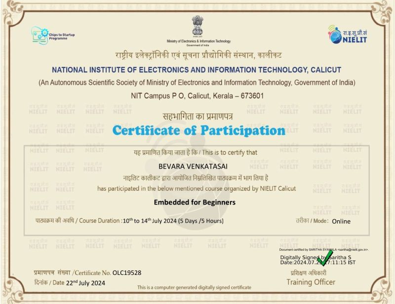 BEVARA VENKATASAI on LinkedIn: #learning #embeddedsystems #nielit # ... BEVARA VENKATASAI on LinkedIn: #learning #embeddedsystems #nielit # ...