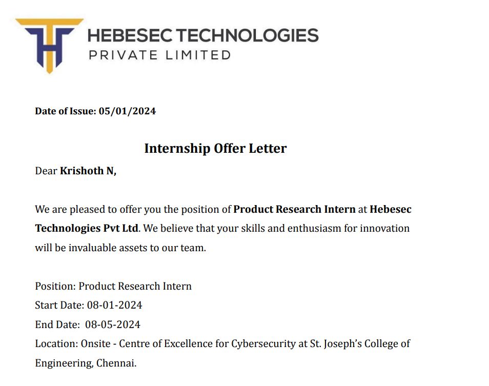 KRISHOTH N on LinkedIn: #internship #cybersecurity #webdevelopment #rpa KRISHOTH N on LinkedIn: #internship #cybersecurity #webdevelopment #rpa