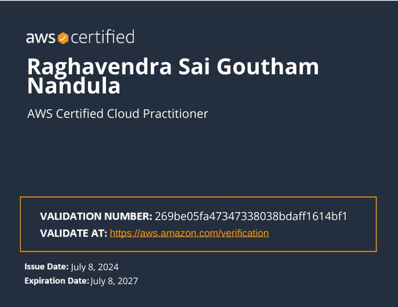 Nandula Raghavendra Sai Goutham on LinkedIn: #aws #cloudpractitioner # ... Nandula Raghavendra Sai Goutham on LinkedIn: #aws #cloudpractitioner # ...