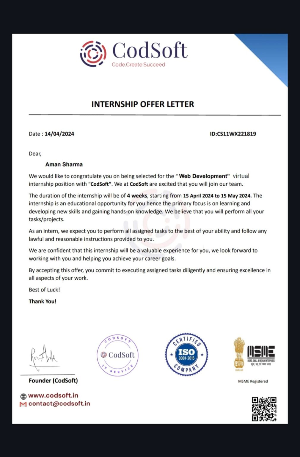 Aman Sharma on LinkedIn: #webdev #internship #codsoft Aman Sharma on LinkedIn: #webdev #internship #codsoft