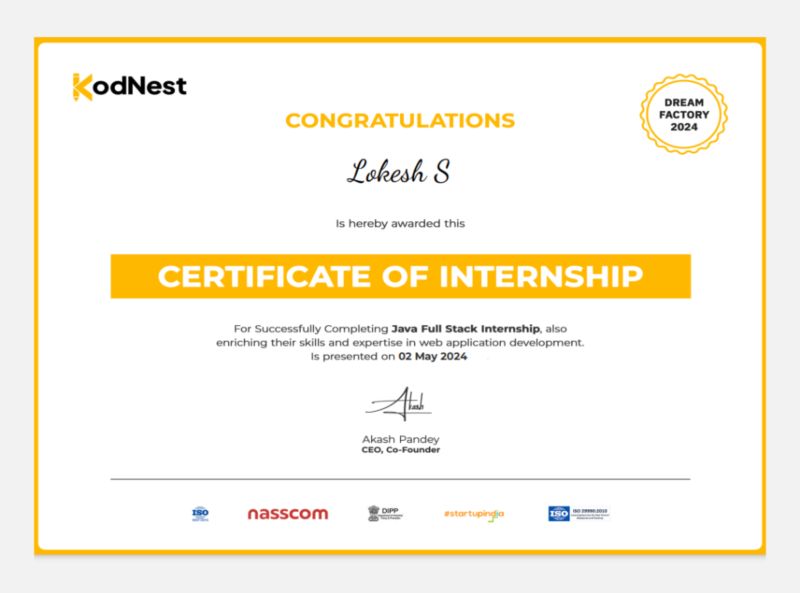 Lokesh Sasikumar on LinkedIn: #javafullstackinternship #webdevelopment ... Lokesh Sasikumar on LinkedIn: #javafullstackinternship #webdevelopment ...