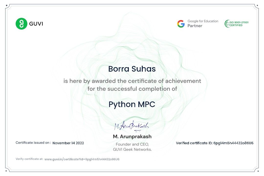Suhas Borra on LinkedIn: I am glad to share my achievement about ... Suhas Borra on LinkedIn: I am glad to share my achievement about ...
