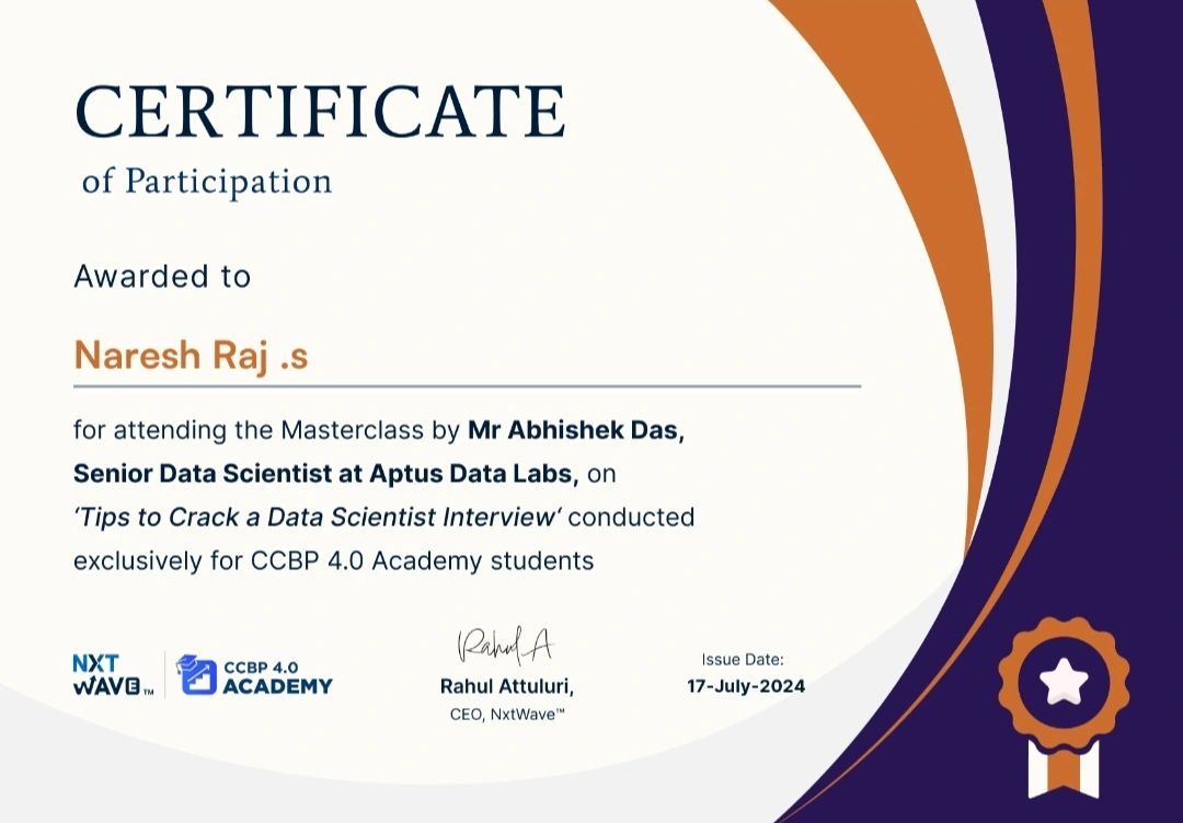 Naresh raj Saravanan on LinkedIn: #nxtwave Naresh raj Saravanan on LinkedIn: #nxtwave