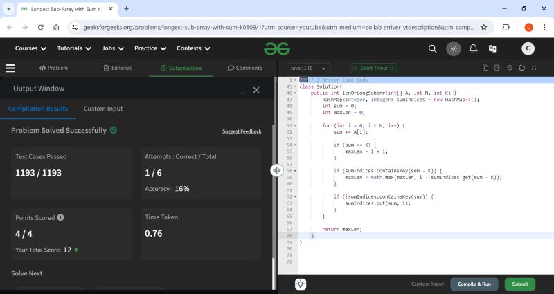 Challa Venkata Reddy on LinkedIn: Solved Longest Sub-Array with Sum K ... Challa Venkata Reddy on LinkedIn: Solved Longest Sub-Array with Sum K ...