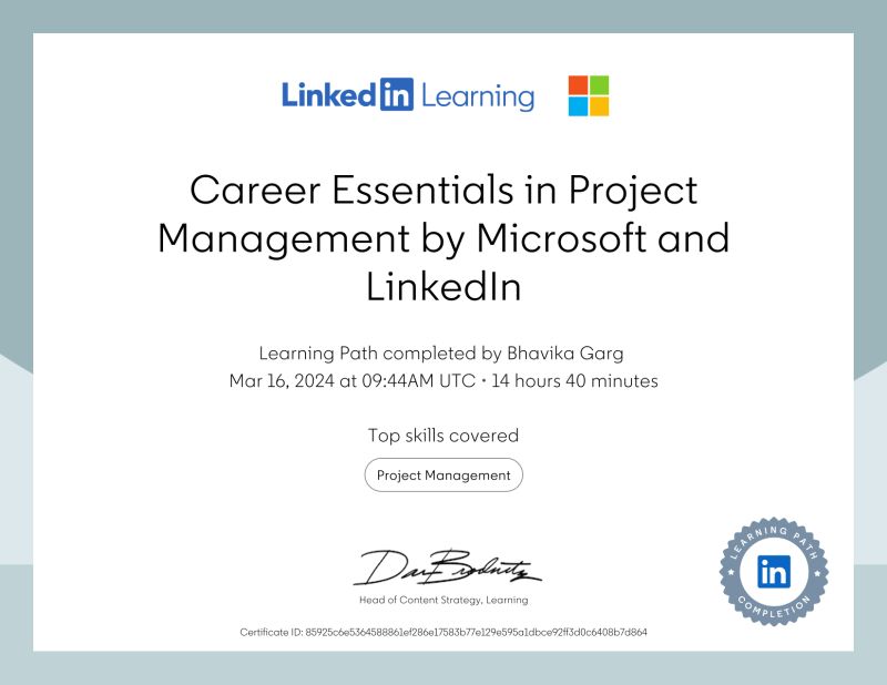 Bhavika Garg on LinkedIn: Certificate of Completion Bhavika Garg on LinkedIn: Certificate of Completion