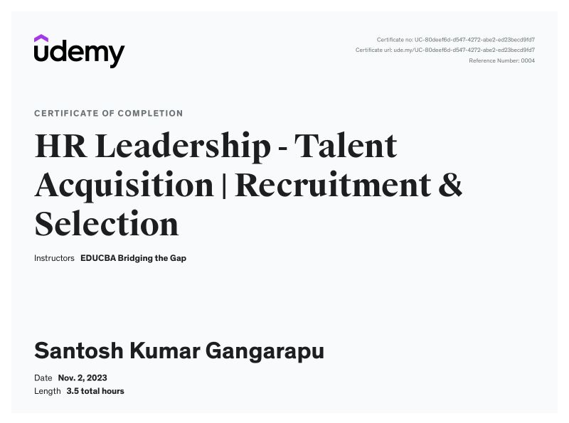Santosh Kumar Gangarapu on LinkedIn: Completed HR Leadership - Talent ... Santosh Kumar Gangarapu on LinkedIn: Completed HR Leadership - Talent ...