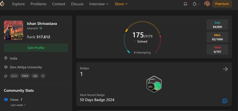 Ishan Shrivastava on LinkedIn: Just Completed 175th on LeetCode , long ... Ishan Shrivastava on LinkedIn: Just Completed 175th on LeetCode , long ...