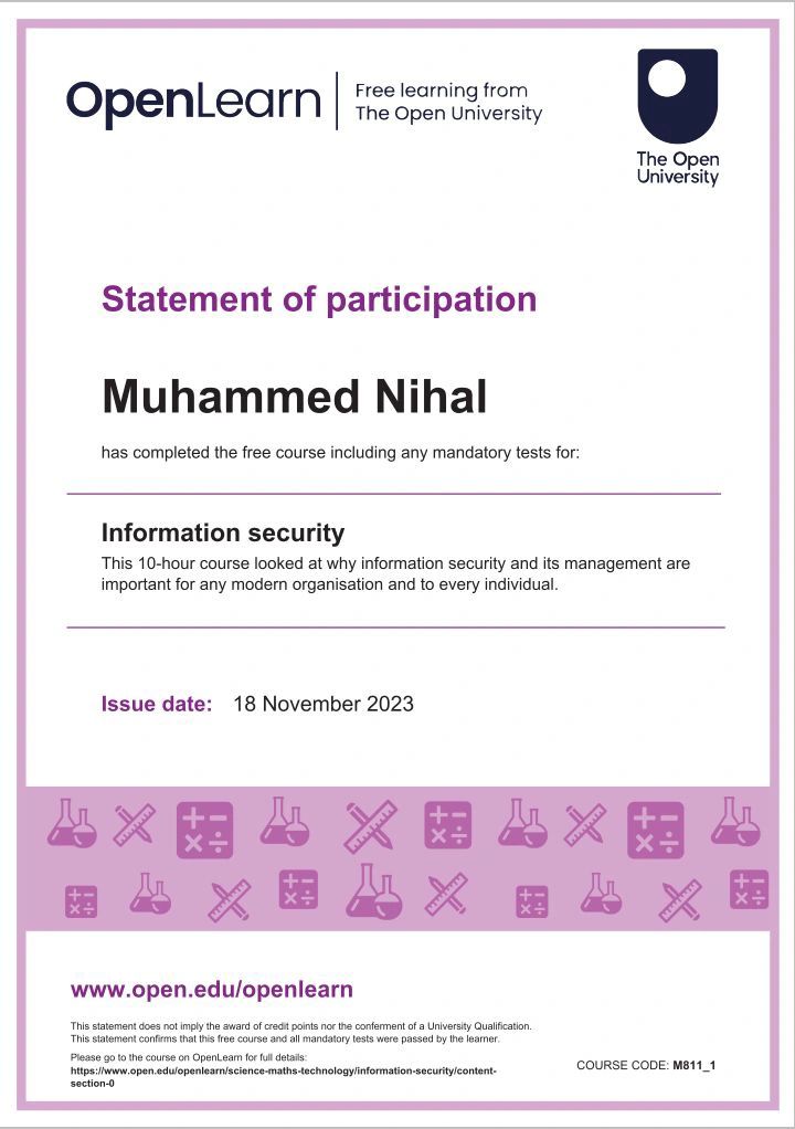 Muhammed Nihal on LinkedIn: Completed a course on Information security ... Muhammed Nihal on LinkedIn: Completed a course on Information security ...
