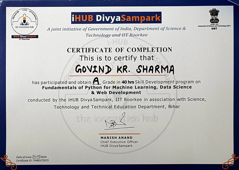 Govind Kumar Sharma on LinkedIn: #ihub #ihubdivyasampark #iitroorkee Govind Kumar Sharma on LinkedIn: #ihub #ihubdivyasampark #iitroorkee