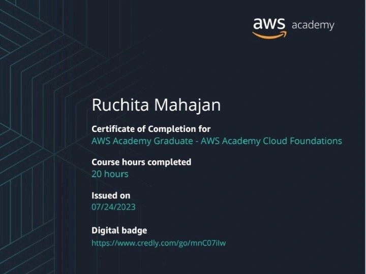 Ruchita Mahajan on LinkedIn: #aws #cloudfoundation #certified Ruchita Mahajan on LinkedIn: #aws #cloudfoundation #certified