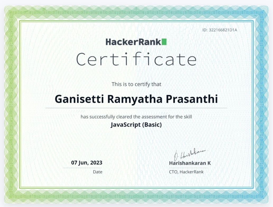 Prasanthi Ganisetti on LinkedIn: #javascript #coding #certification # ... Prasanthi Ganisetti on LinkedIn: #javascript #coding #certification # ...