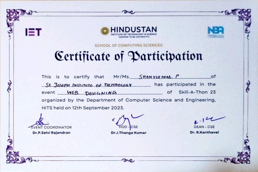 Shamyukthaa P on LinkedIn: Hey connections, I participated in the web ... Shamyukthaa P on LinkedIn: Hey connections, I participated in the web ...