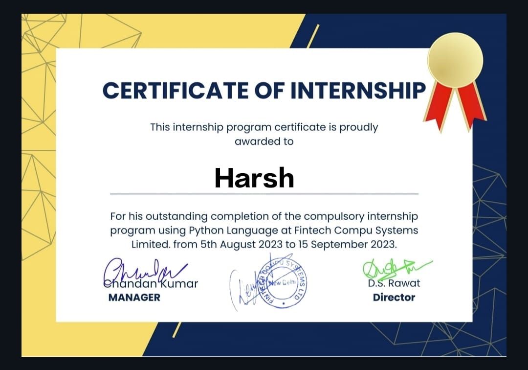 Harsh kumar on LinkedIn: #python #fintech #internshipexperience Harsh kumar on LinkedIn: #python #fintech #internshipexperience