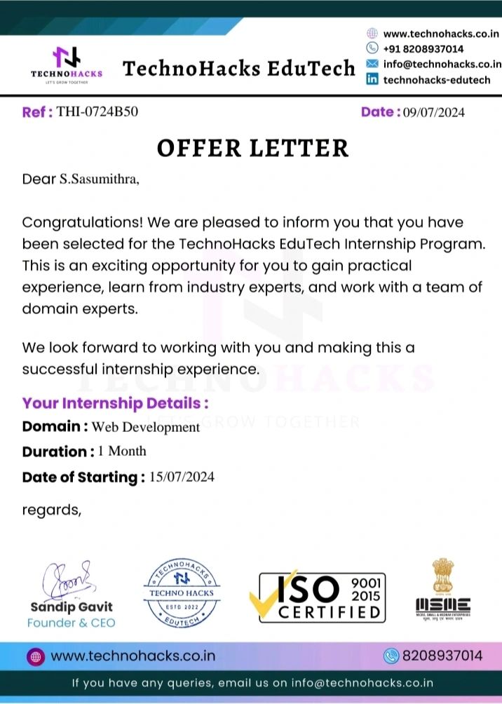 Sasumithra S on LinkedIn: Hii Everyone⚡ I received the offer letter ... Sasumithra S on LinkedIn: Hii Everyone⚡ I received the offer letter ...