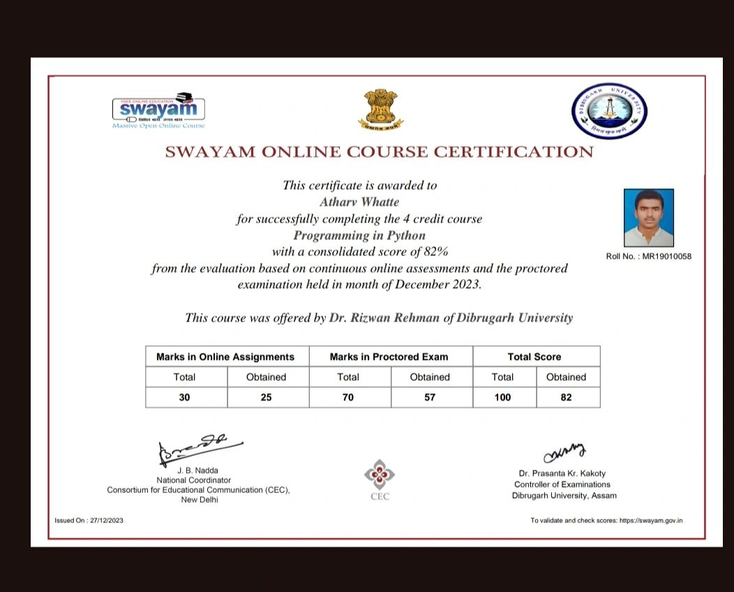 Atharv Whatte on LinkedIn: #swayam #pythonprogramming Atharv Whatte on LinkedIn: #swayam #pythonprogramming