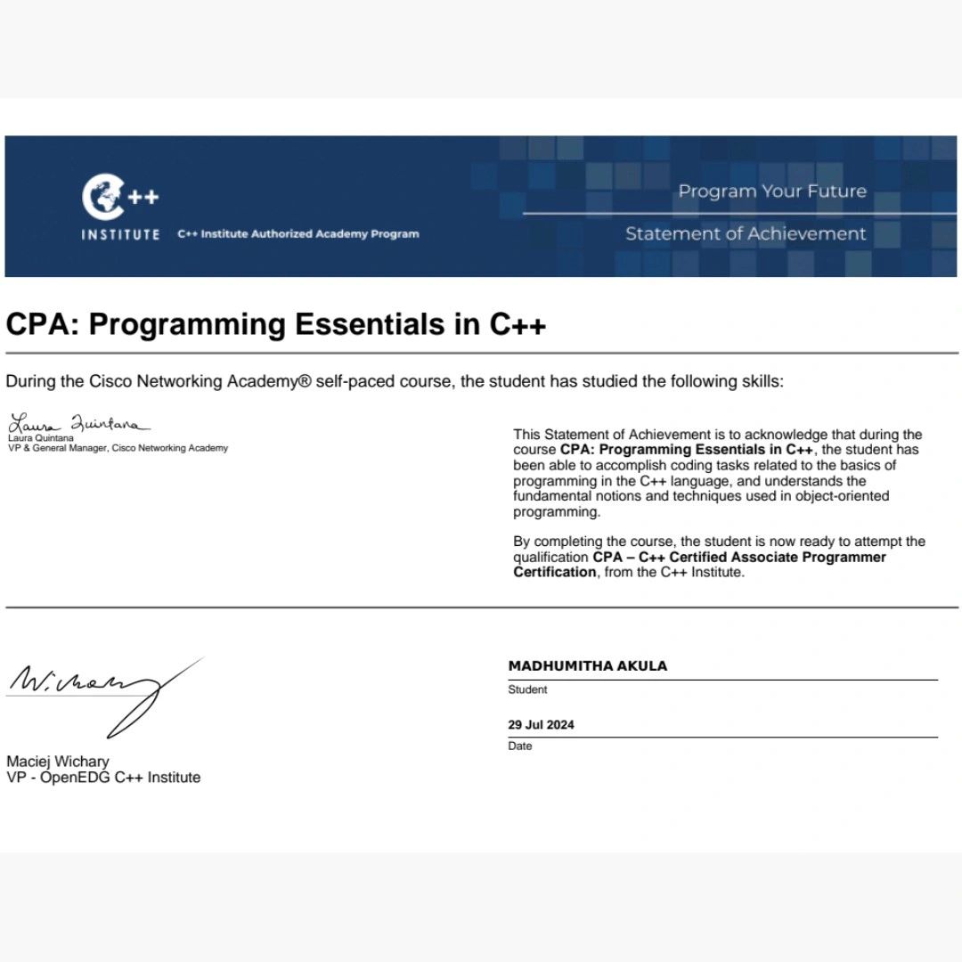 Madhumitha Akula on LinkedIn: #dsa #cpp #dsa #cpp #cisco #programming # ... Madhumitha Akula on LinkedIn: #dsa #cpp #dsa #cpp #cisco #programming # ...