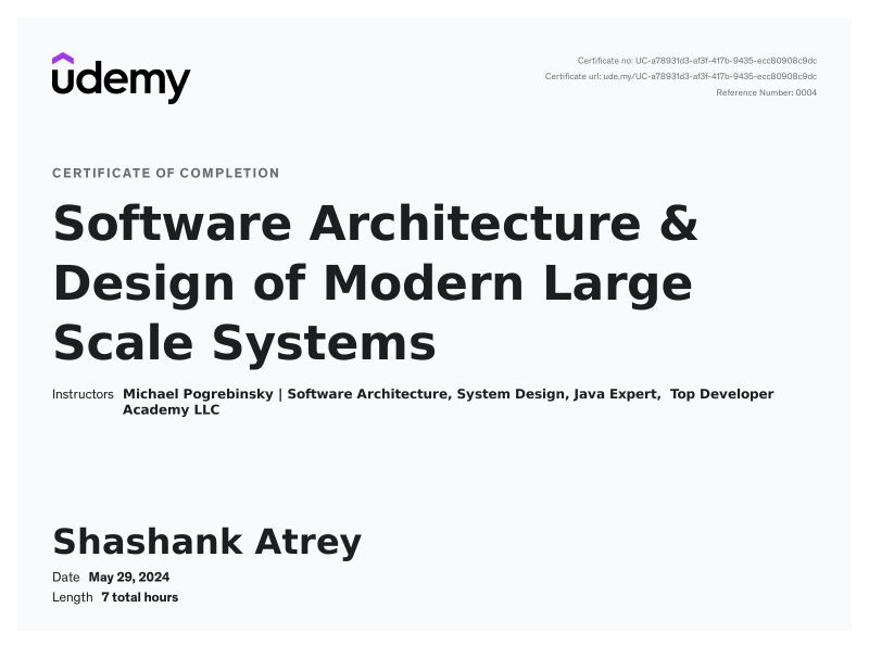 Completed software architecture and design course on Udemy | Shashank ... Completed software architecture and design course on Udemy | Shashank ...