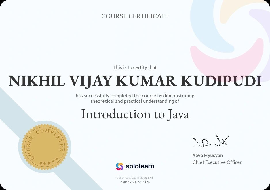 Nikhil Vijay Kumar Kudipudi on LinkedIn: #sololearn #java #programming Nikhil Vijay Kumar Kudipudi on LinkedIn: #sololearn #java #programming
