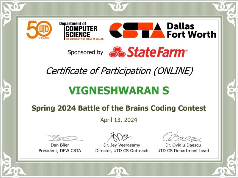 Vigneshwaran Sundar on LinkedIn: #codingcontest #battleofbrains #spring2024 Vigneshwaran Sundar on LinkedIn: #codingcontest #battleofbrains #spring2024