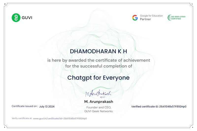 DHAMODHARAN K H on LinkedIn: #ai #chatgpt #learning #guvi # ... DHAMODHARAN K H on LinkedIn: #ai #chatgpt #learning #guvi # ...