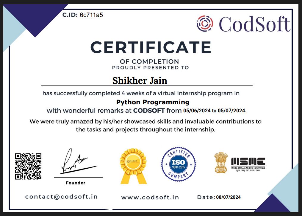 Shikher Jain on LinkedIn: #pythonprogramming #codsoft #codsoftintern # ... Shikher Jain on LinkedIn: #pythonprogramming #codsoft #codsoftintern # ...