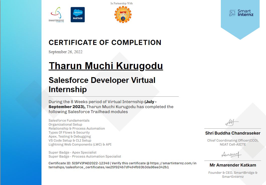 THARUN M K on LinkedIn: #salesforce #internship #techskills #careergrowth THARUN M K on LinkedIn: #salesforce #internship #techskills #careergrowth