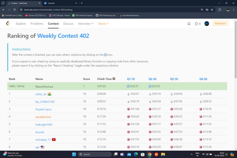 Successfully solved two LeetCode contests! | Nitesh Shivhare posted on ... Successfully solved two LeetCode contests! | Nitesh Shivhare posted on ...