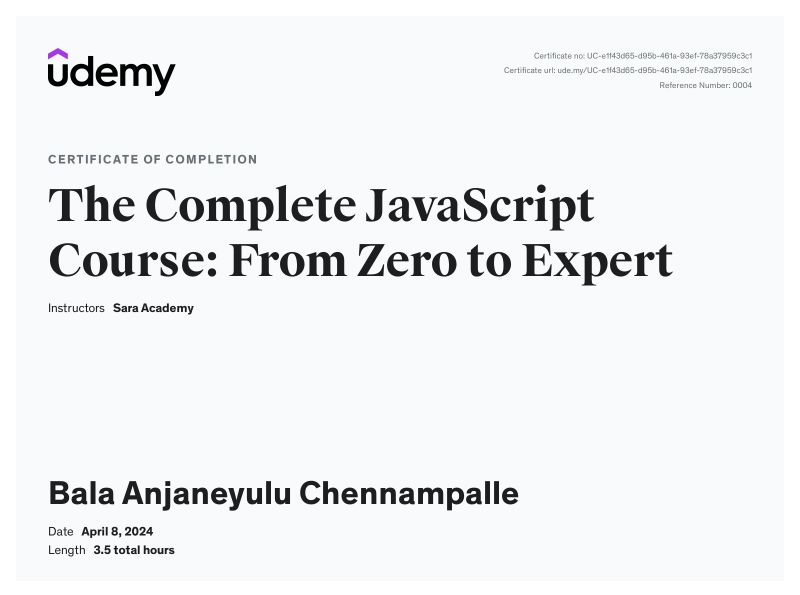 Bala anjaneyulu Chennampalle on LinkedIn: Check out this certificate I ... Bala anjaneyulu Chennampalle on LinkedIn: Check out this certificate I ...