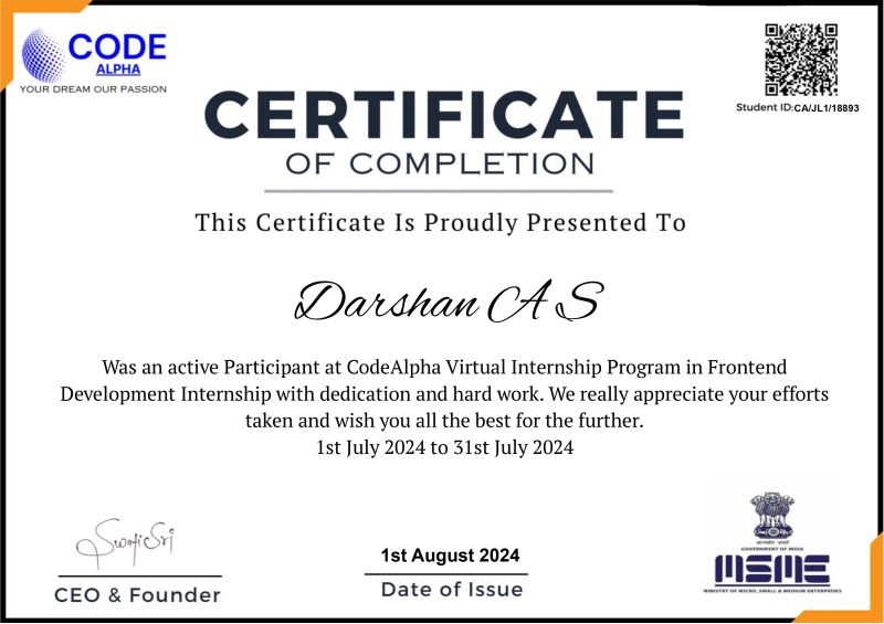 Darshan A S on LinkedIn: #codealpha #internship #frontenddevelopment Darshan A S on LinkedIn: #codealpha #internship #frontenddevelopment