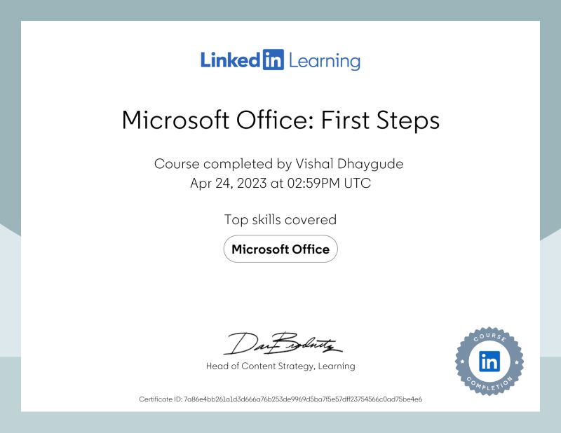 Vishal Dhaygude on LinkedIn: Certificate of Completion Vishal Dhaygude on LinkedIn: Certificate of Completion