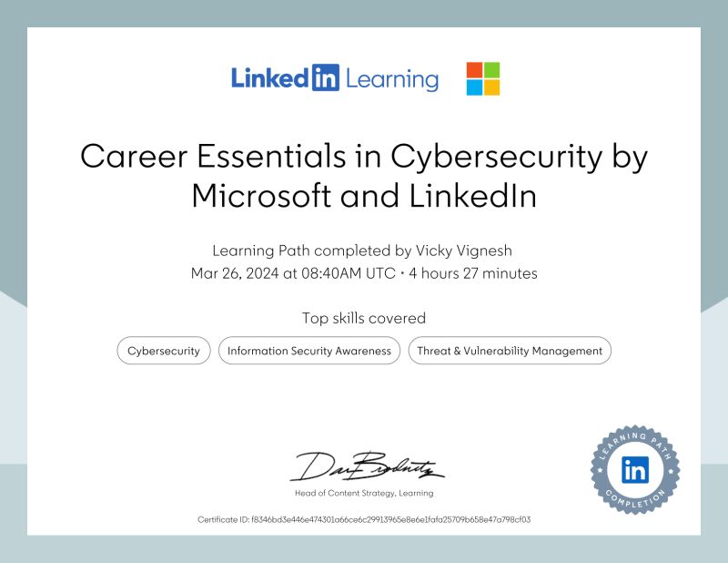 Vicky Vignesh on LinkedIn: Certificate of Completion Vicky Vignesh on LinkedIn: Certificate of Completion