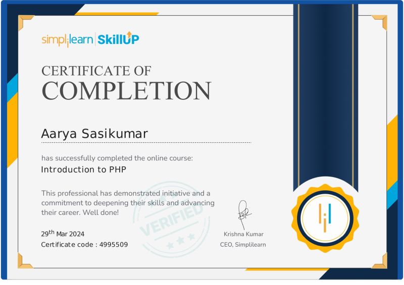 Aarya Sasi Kumar on LinkedIn: #php #webdevelopment #certification # ... Aarya Sasi Kumar on LinkedIn: #php #webdevelopment #certification # ...
