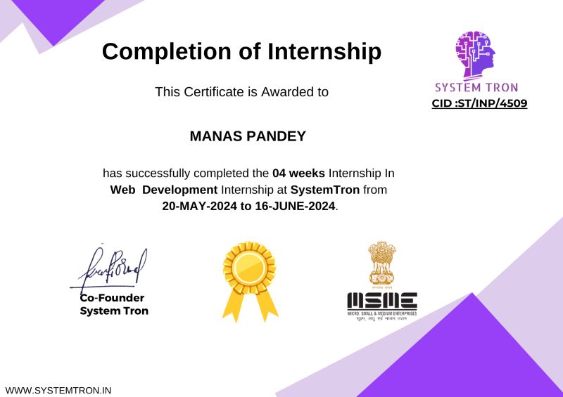 Manas Pandey on LinkedIn: #webdevelopment #systemtron #internship Manas Pandey on LinkedIn: #webdevelopment #systemtron #internship