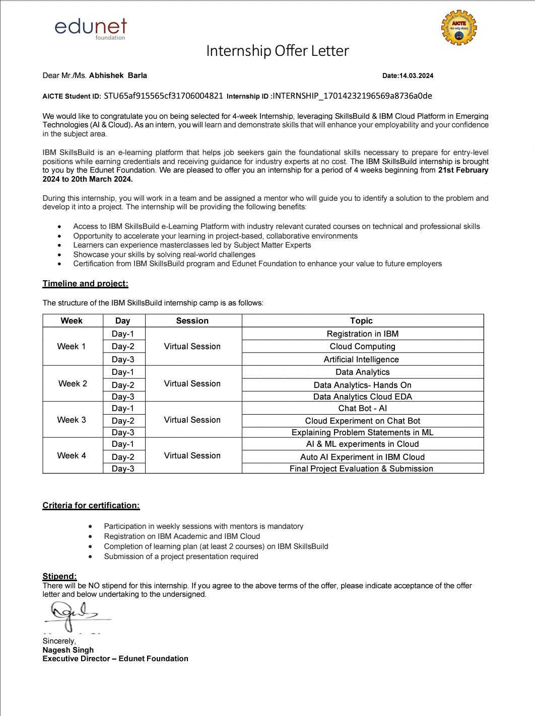 Abhishek Barla on LinkedIn: #al #cloudcomputing #internship #aicte # ... Abhishek Barla on LinkedIn: #al #cloudcomputing #internship #aicte # ...