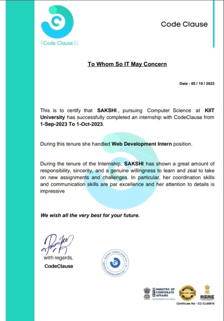 Sakshi S on LinkedIn: #connections #internship #webdevelopment Sakshi S on LinkedIn: #connections #internship #webdevelopment