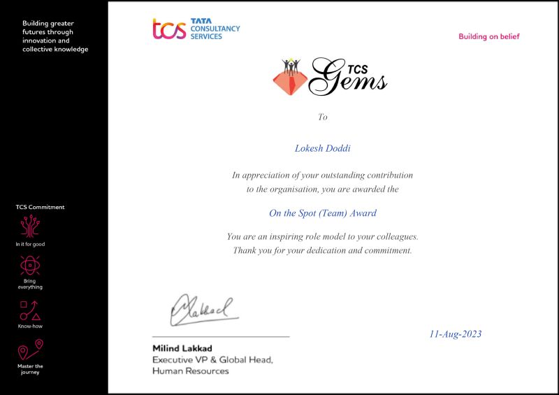 Lokesh Doddi on LinkedIn: #tataconsultancyservices Lokesh Doddi on LinkedIn: #tataconsultancyservices