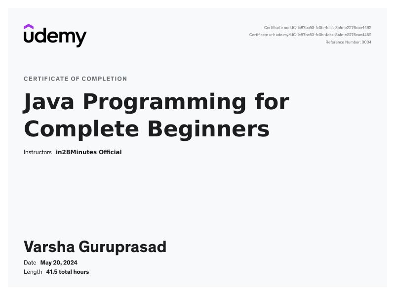 Varsha Guruprasad on LinkedIn: #javaprogramming #learning #udemy # ... Varsha Guruprasad on LinkedIn: #javaprogramming #learning #udemy # ...
