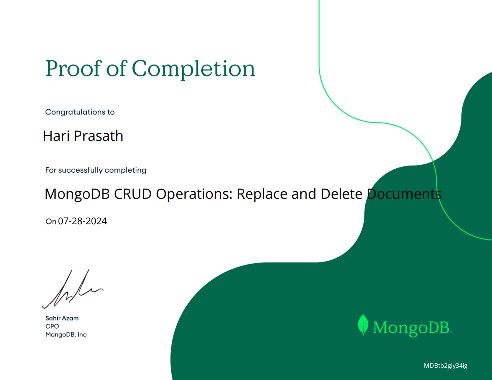 Hari Prasath on LinkedIn: MongoDB CRUD Operations:Replace and Delete ... Hari Prasath on LinkedIn: MongoDB CRUD Operations:Replace and Delete ...