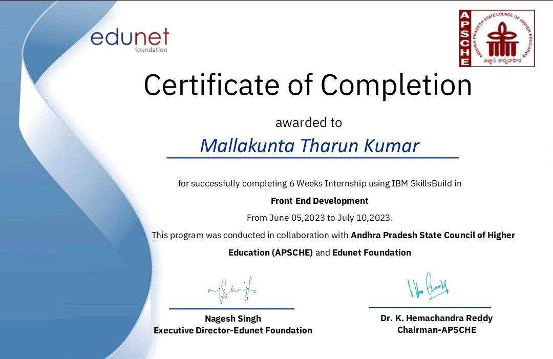 Mallakunta Tharun Kumar on LinkedIn: I am excited to share that I was ... Mallakunta Tharun Kumar on LinkedIn: I am excited to share that I was ...