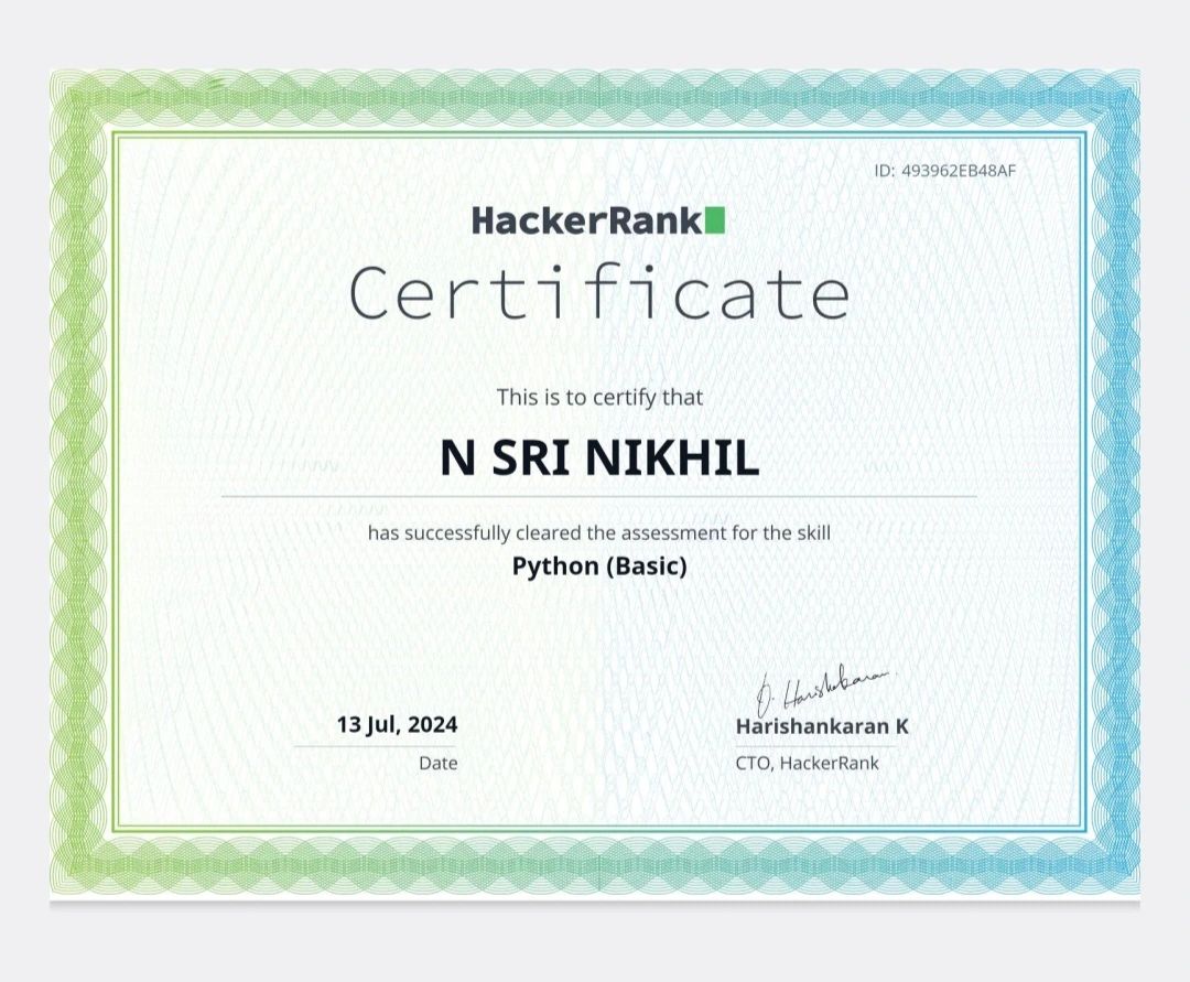 Namala Sri nikhil on LinkedIn: #python #certification #hackerrank # ... Namala Sri nikhil on LinkedIn: #python #certification #hackerrank # ...