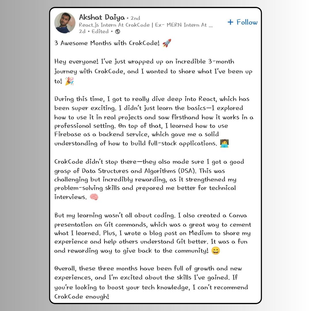 CrakCode on LinkedIn: #crakcode #learningjourney #techskills #reactjs # ... CrakCode on LinkedIn: #crakcode #learningjourney #techskills #reactjs # ...