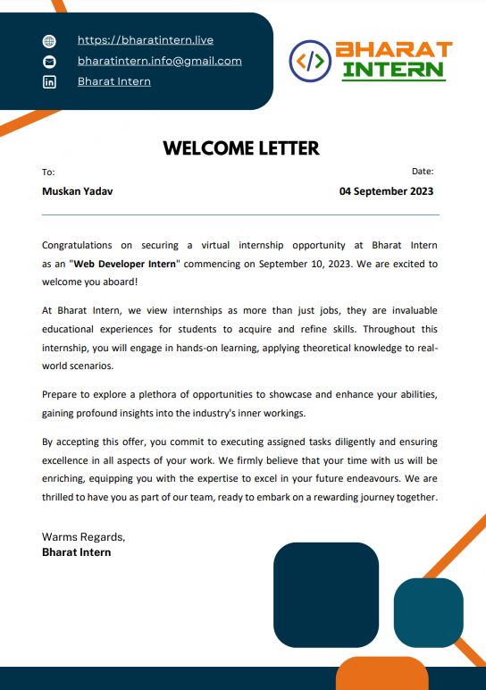 Muskan Yadav on LinkedIn: #connections #bharatintern #webdevelopment # ... Muskan Yadav on LinkedIn: #connections #bharatintern #webdevelopment # ...
