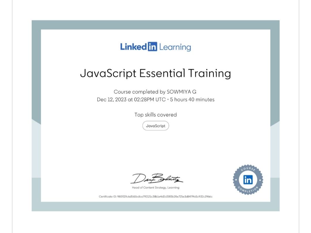 SOWMIYA G on LinkedIn: #javascript #webdevelopment #codingjourney SOWMIYA G on LinkedIn: #javascript #webdevelopment #codingjourney