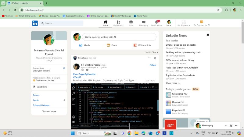 Mannava Venkata Siva Sai Prasad on LinkedIn: Task 1 Kiran Sagar Mannava Venkata Siva Sai Prasad on LinkedIn: Task 1 Kiran Sagar