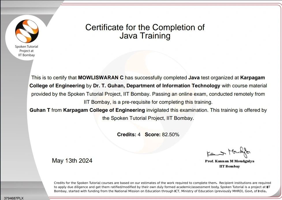 Mowliswaran C on LinkedIn: I am thrilled to share that I have ... Mowliswaran C on LinkedIn: I am thrilled to share that I have ...