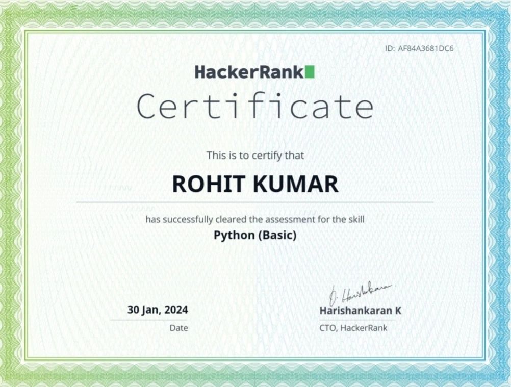 Rohit Kumar on LinkedIn: #connections #python #hackerrank #alwayslearning Rohit Kumar on LinkedIn: #connections #python #hackerrank #alwayslearning
