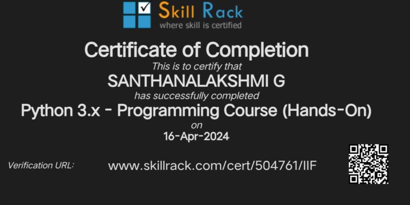 Santhana Lakshmi on LinkedIn: #pythonskills #skillrackcertification Santhana Lakshmi on LinkedIn: #pythonskills #skillrackcertification