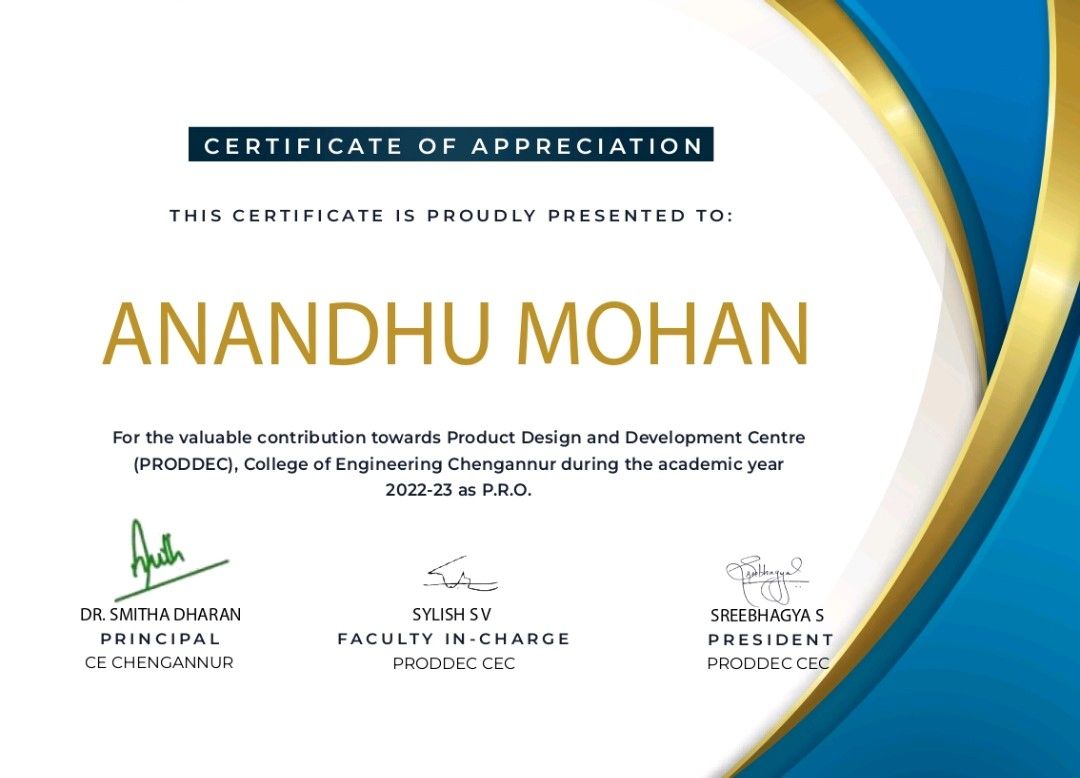 Anandhu mohan on LinkedIn: #proddec #college #achievement Anandhu mohan on LinkedIn: #proddec #college #achievement